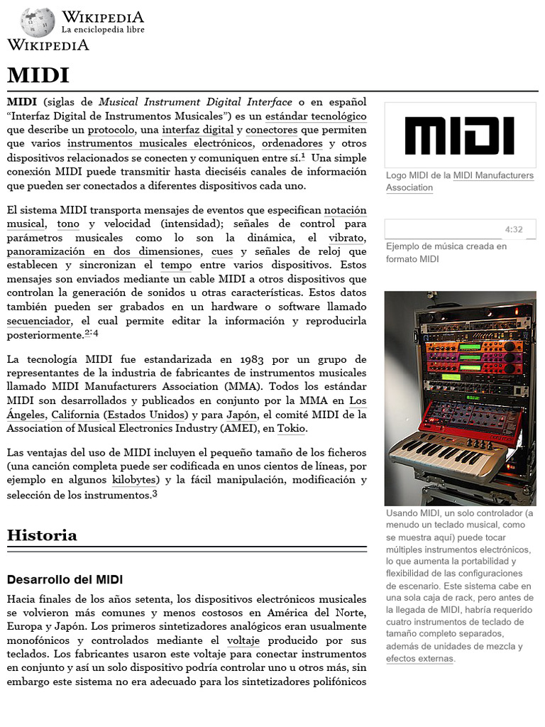 MIDI - Wikipedia, La Enciclopedia Libre2 | PDF | Sintetizador | Ingeniería Informática