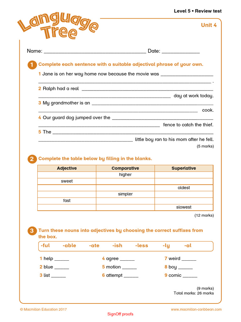 Unit 4 - Review Test | PDF | Adjective | Morphology