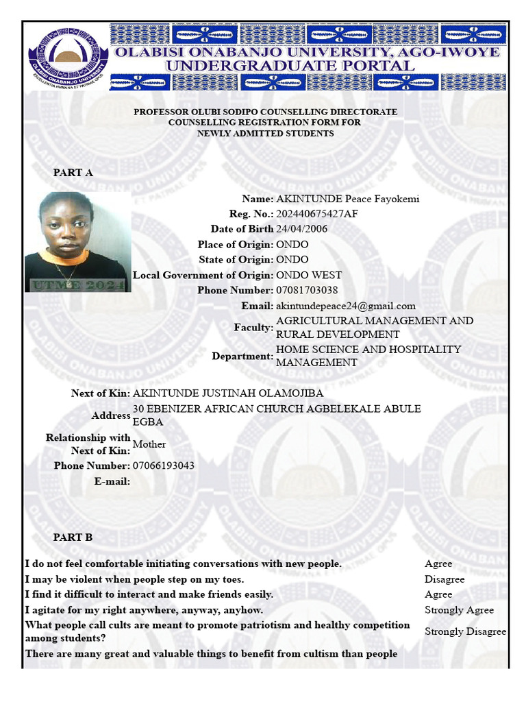 Counseling Center Registration Form 1 | PDF