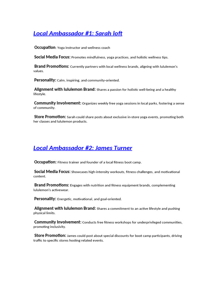 Lululemon Local Ambassadors: Community Impact | PDF