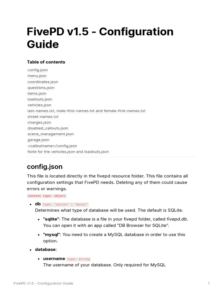 FivePD v1.5 - Configuration Guide | PDF | Boolean Data Type | Json