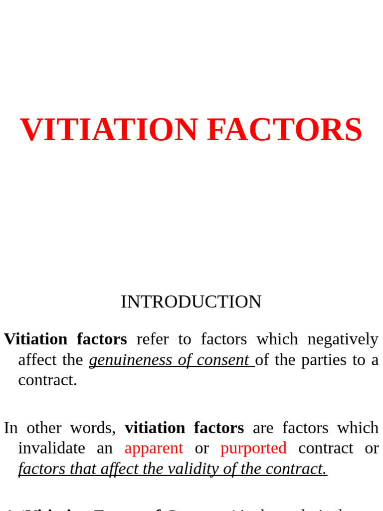Vitiation Factors - Updated | PDF | Misrepresentation | Common Law