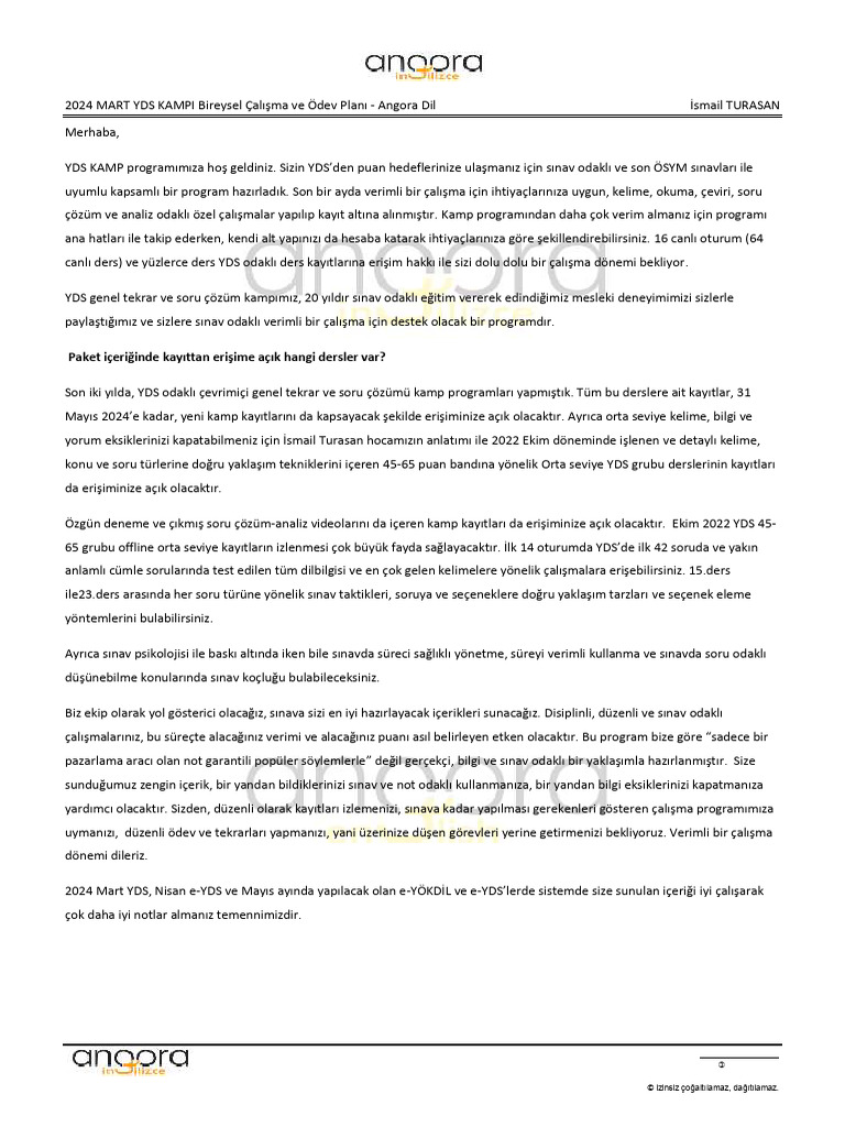 Yds Kamp Calisma Plani | PDF