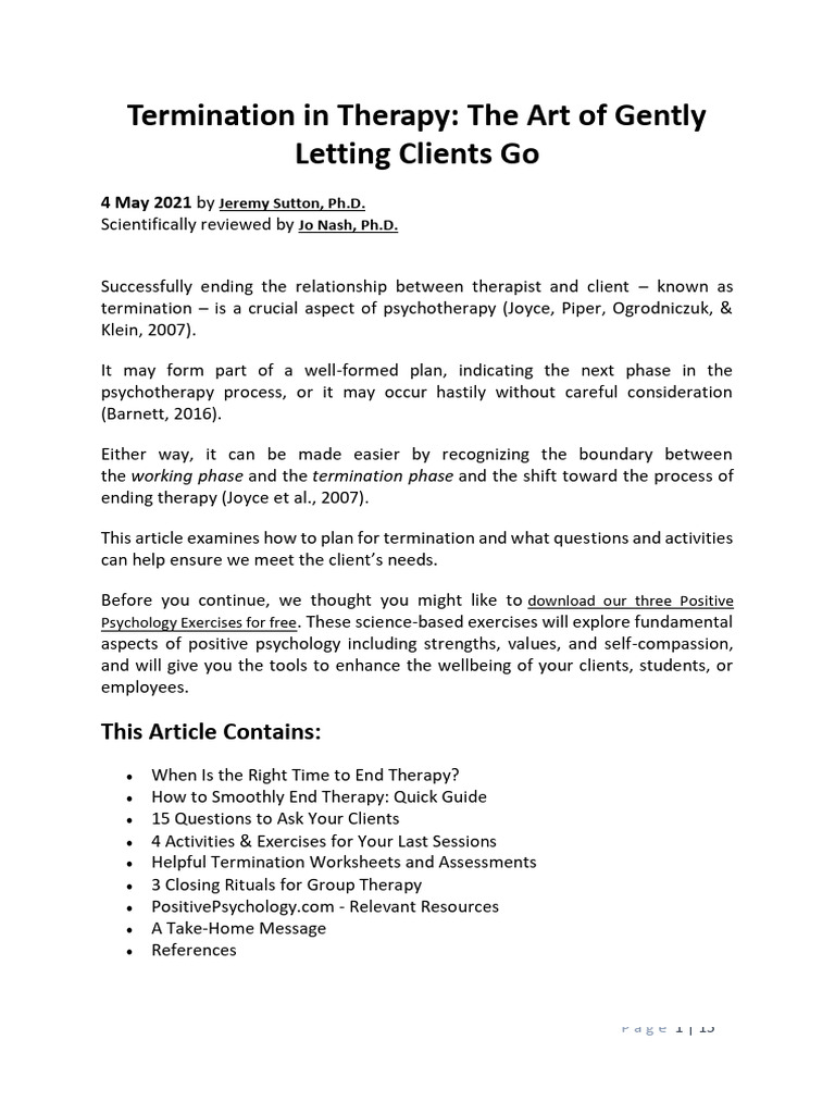 Termination in Therapy | PDF | Psychotherapy | Psychology