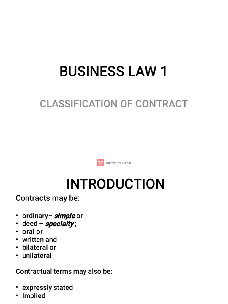 Chp4. CLASSIFICATION OF CONTRACT | PDF | Breach Of Contract | Contractual Term