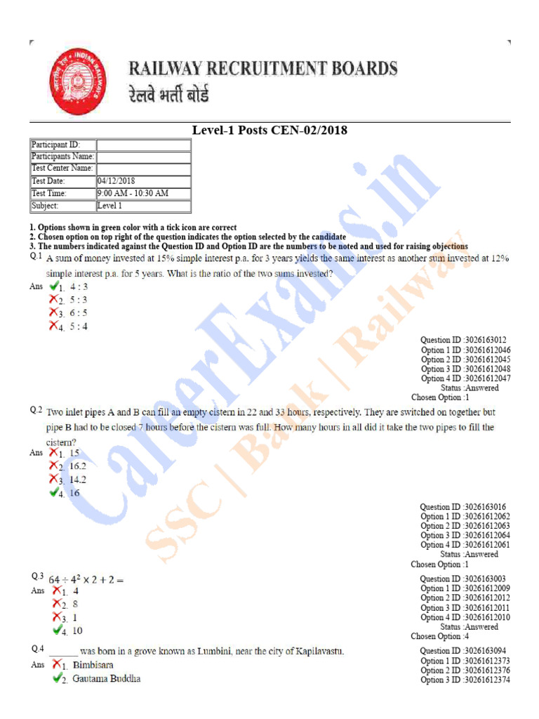 RRB Group D Question Paper English | PDF | Tests | Qualifications