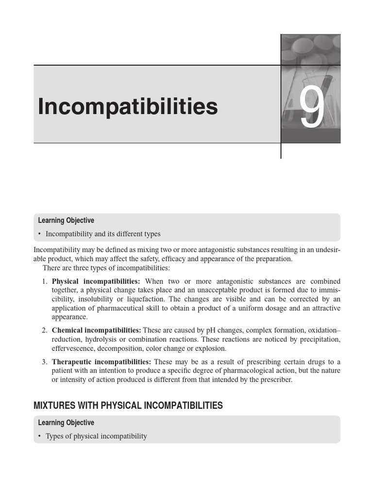 Types of Incompatibilities in Pharmacy | PDF | Medical Prescription ...
