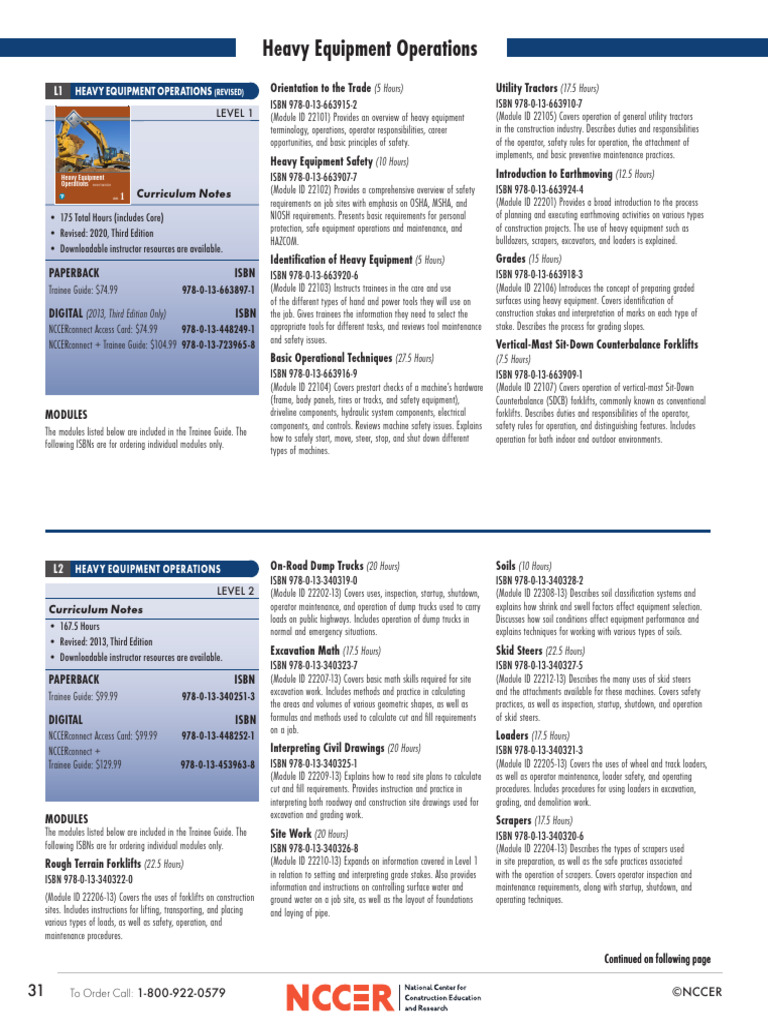 2023 NCCER - Catalog - Heavy Equipment Operations - 01 17 | PDF | Heavy Equipment | Forklift