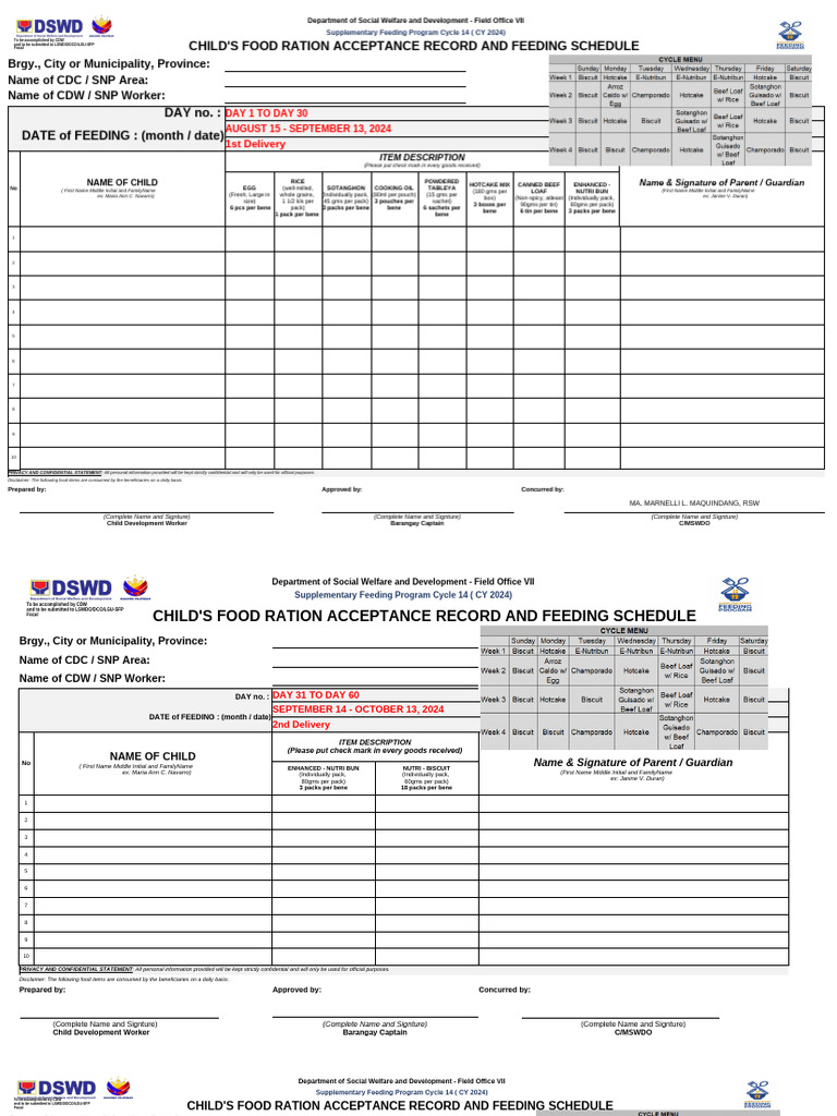 Daily Food Ration 2024 | PDF | Cuisine | Foods