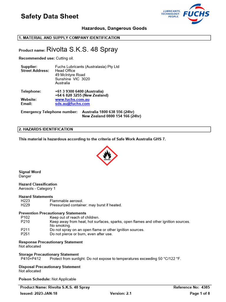 Rivolta S.K.S. 48 Safety Data Sheet | PDF | Dangerous Goods | Toxicity