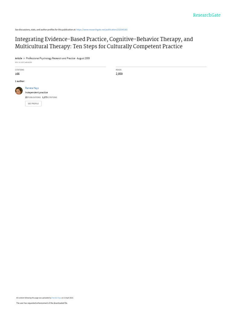 Integrating Evidence-Based Practice, Cognitive-Behavior Therapy, and ...