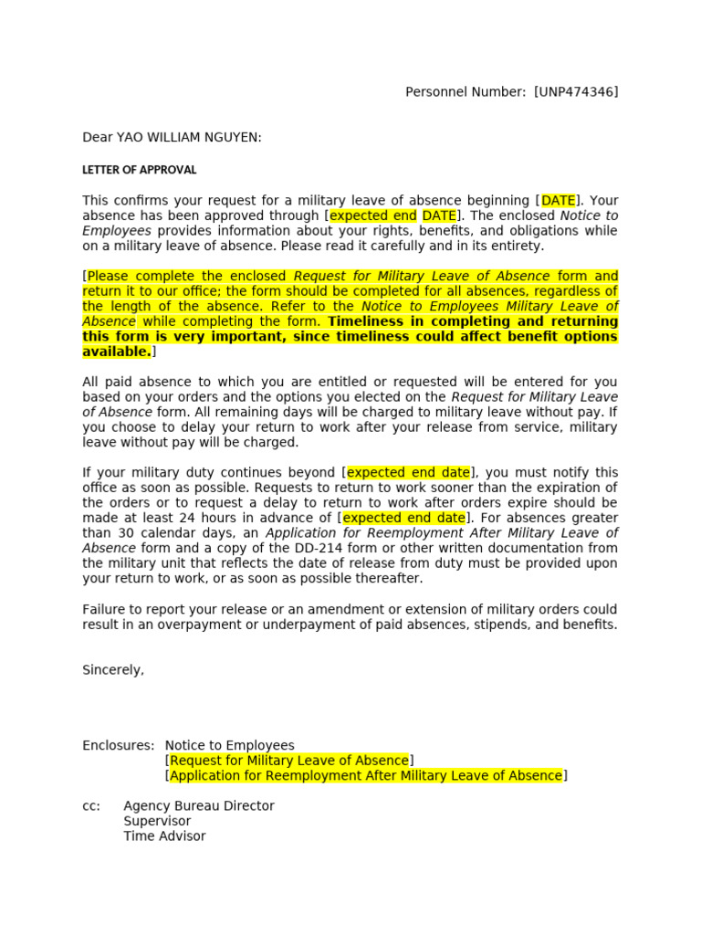 Military Leave Letter | PDF