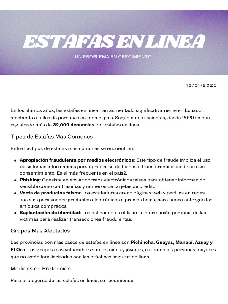 Aumento de Estafas en Línea en Ecuador | PDF