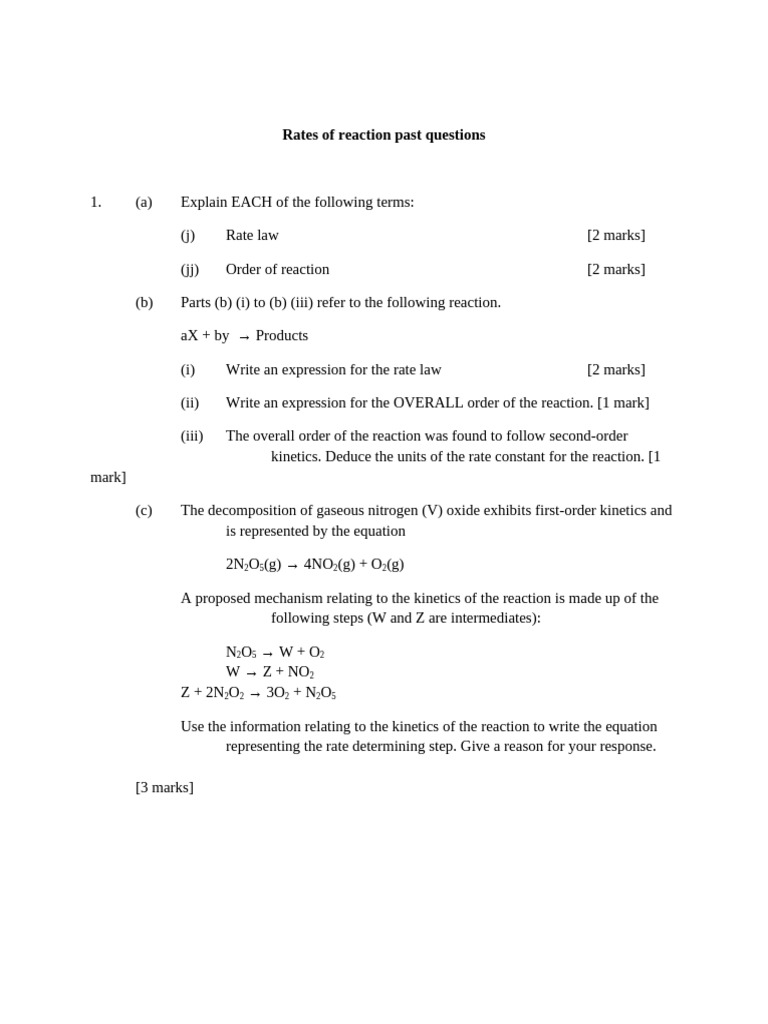 Reaction Rates: Past Exam Questions Guide | PDF | Reaction Rate ...