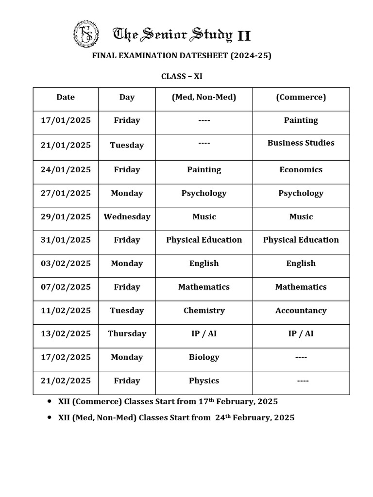 11 Final Exams Date Sheet 2024-25-3 | PDF