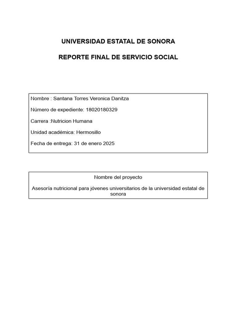 Reporte Final SS | PDF | Nutrición | Dieta y nutrición