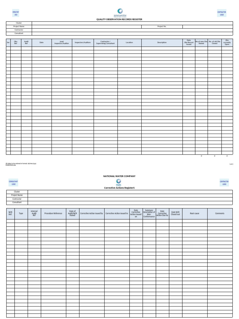 PMF-012-QUA-007 - 02 Quality Observation Records Register (General ...