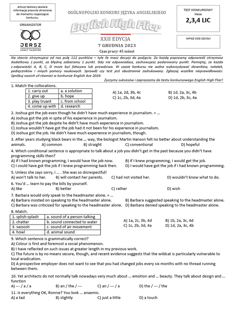 English High Flier 2023 2024 L234 | PDF | Linguistics | Grammar