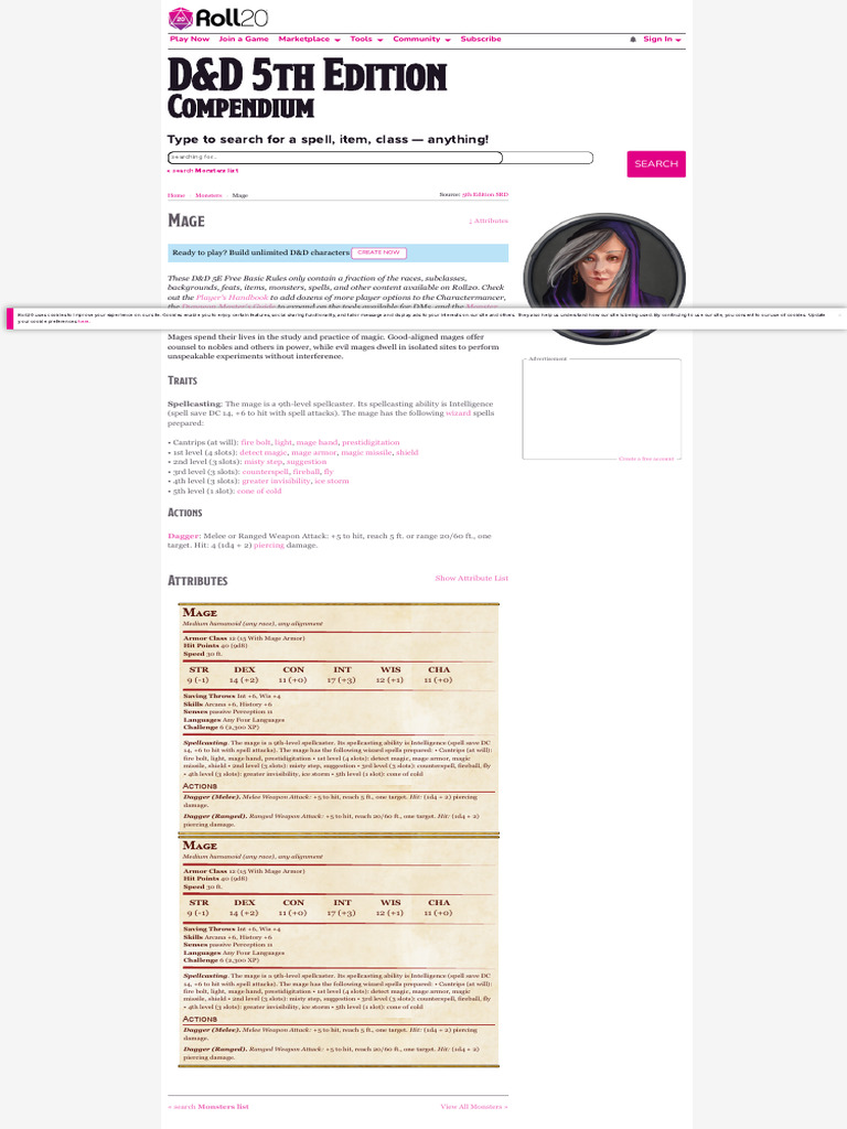 Mage - D&D 5th Edition On Roll20 Compendium | PDF | Dungeons & Dragons | Wizards Of The Coast Games