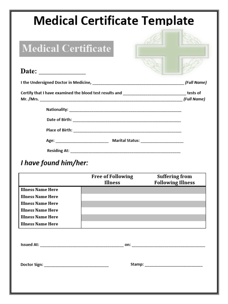 Medical Certificate Template Example | PDF