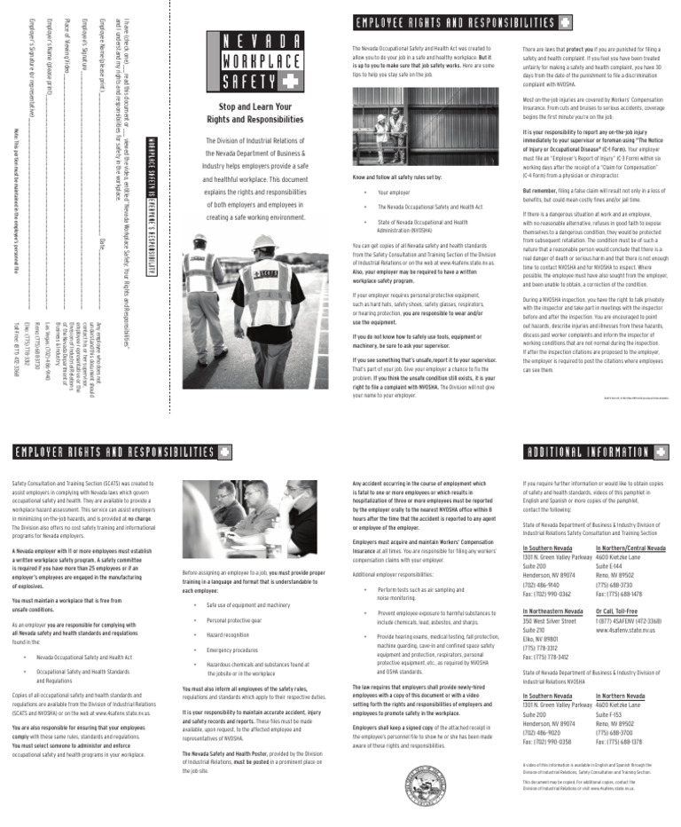 Nevada Workplace Safety Guidelines | PDF | Occupational Safety And ...