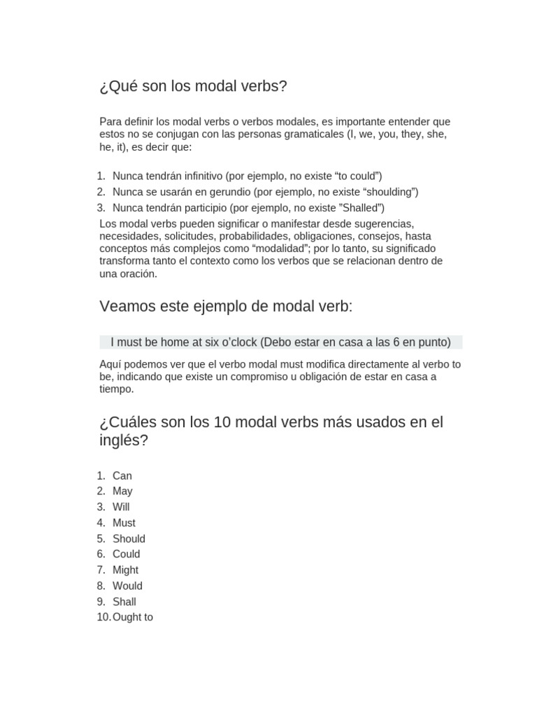 Qué Son Los Modal Verbs | PDF | Gramática | Lingüística