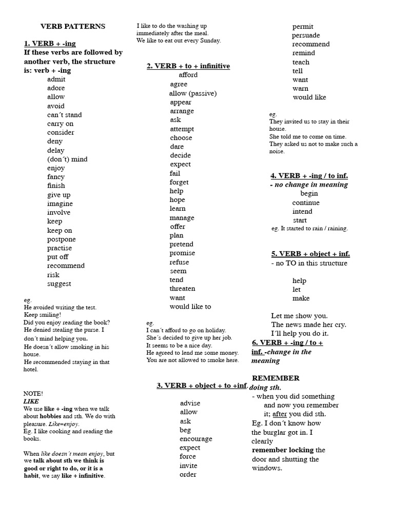 VERB-PATTERNS---tables | PDF | Verb