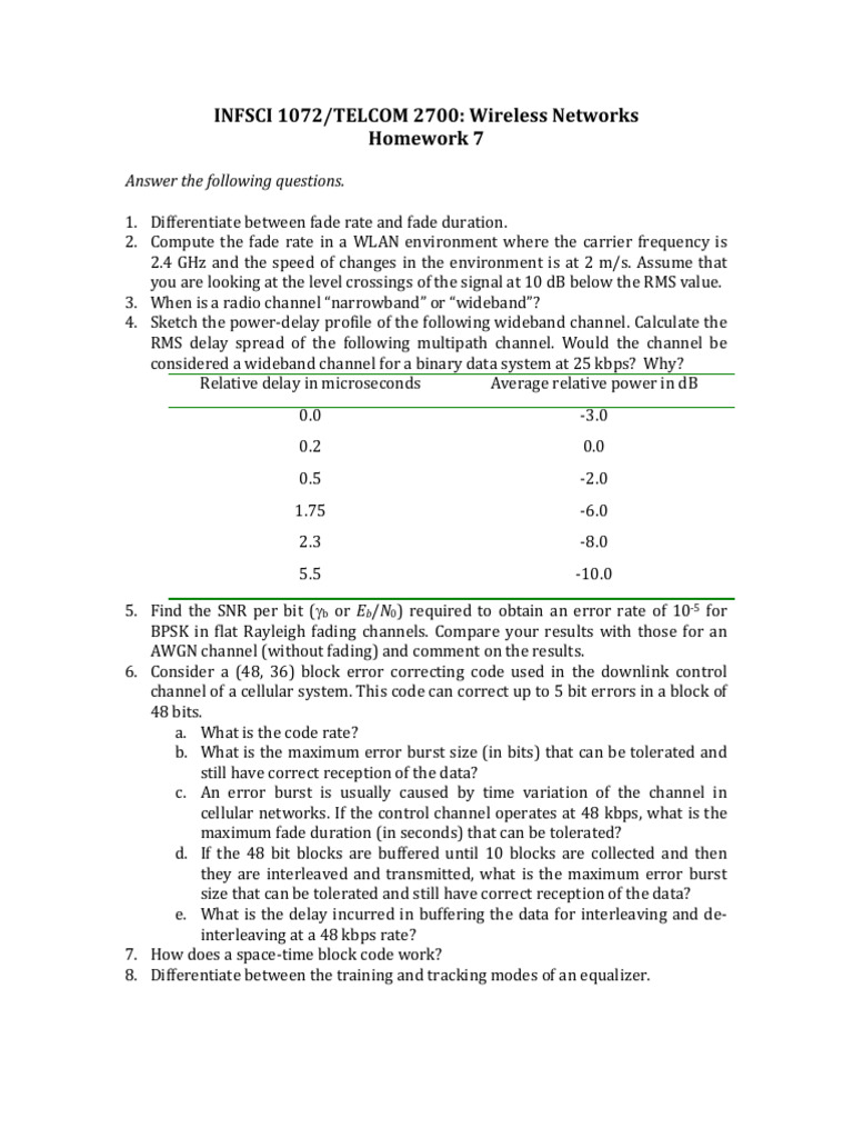 hw7 | PDF | Telecommunications Engineering | Telecommunications