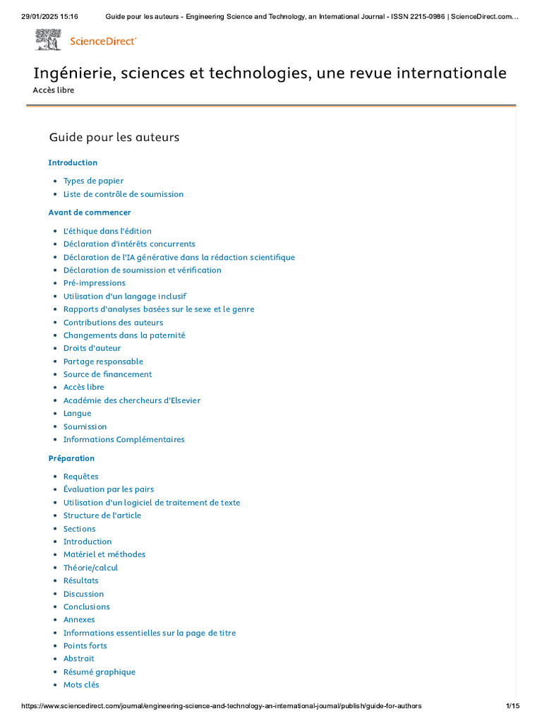 Guide Pour Les Auteurs - Engineering Sc... - 0986 - ScienceDirect | PDF