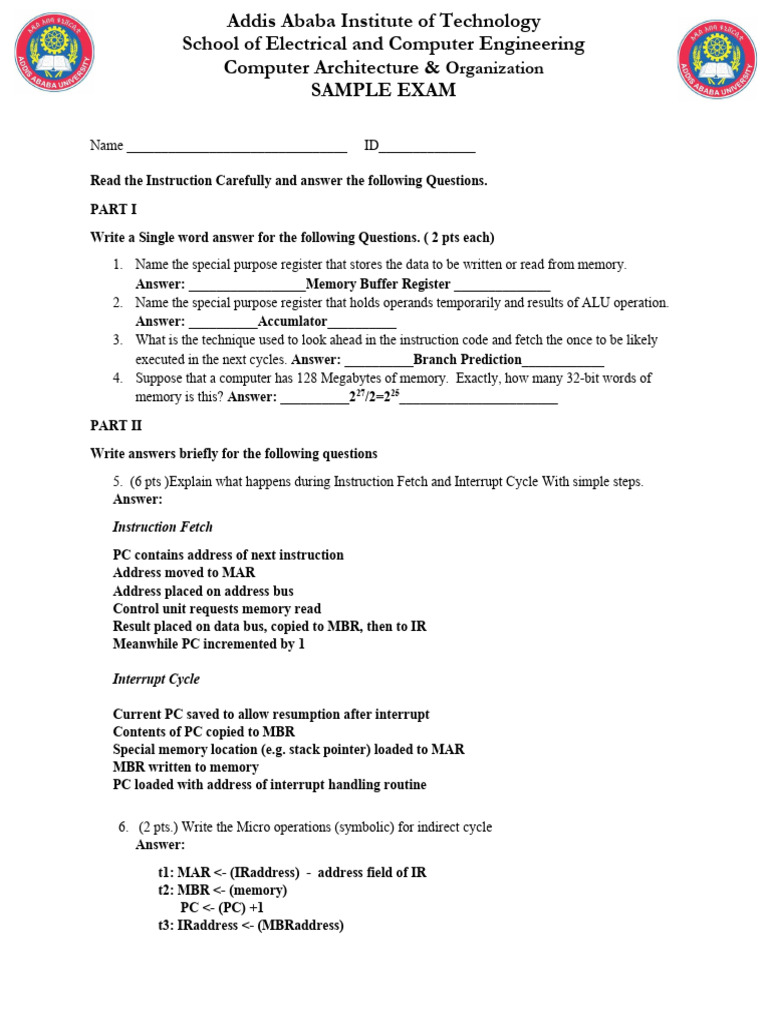 CompArch Sample Exam With Answers | PDF | Computing | Computer Engineering