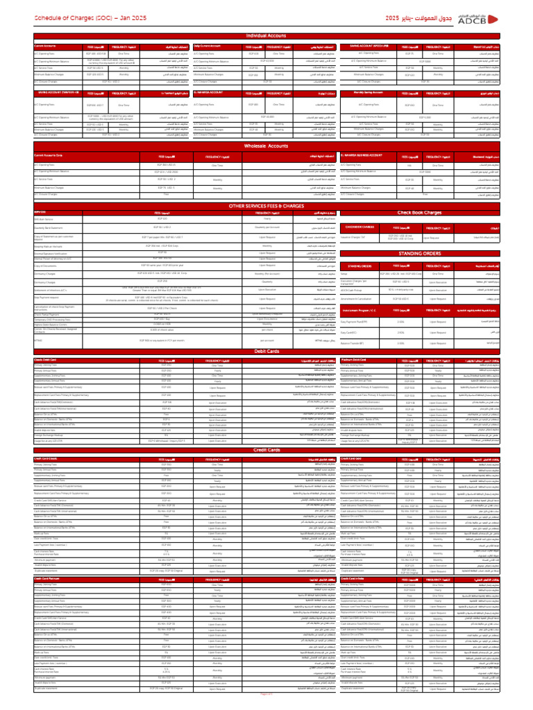 ADCB E Schedule of Charges Website Version January 2025 | PDF