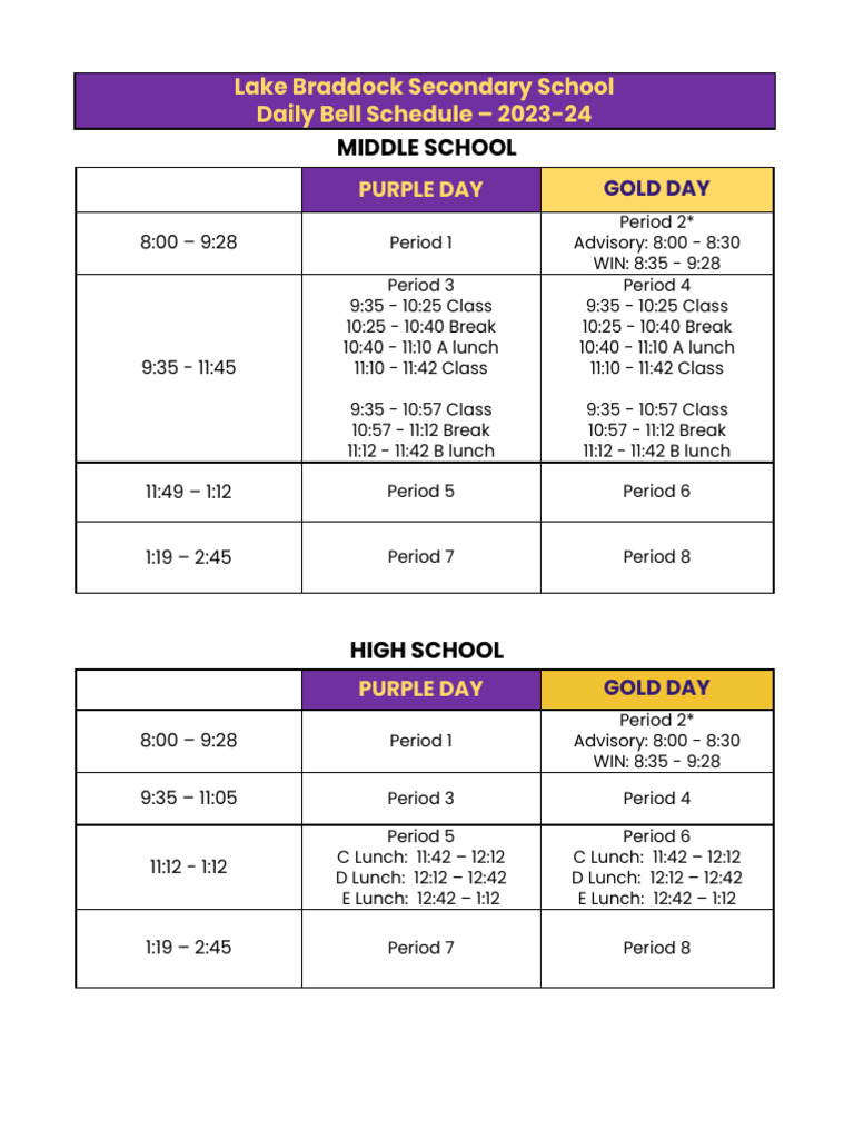 Bell Schedule 2023-24 Final | PDF