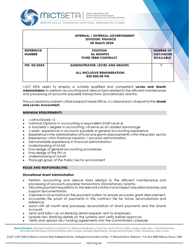 Levies and Grants Administrator Job Opening | PDF | Regulatory ...