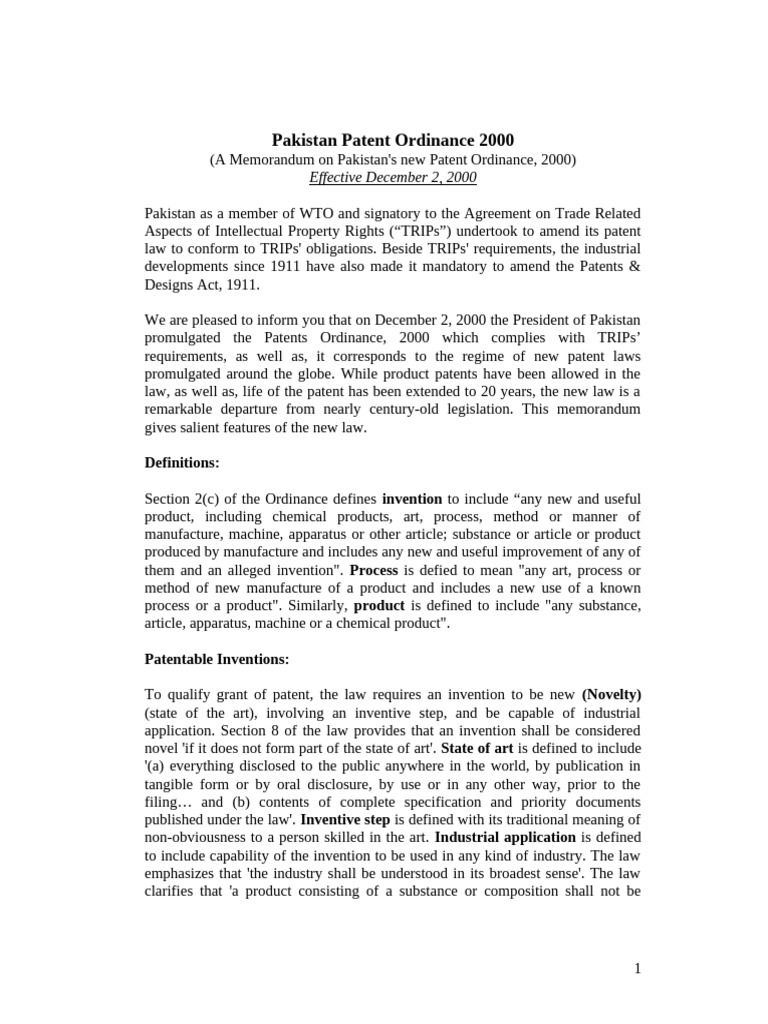 Summary of Patent Law in Pakistan | PDF | Patent Application | Patent