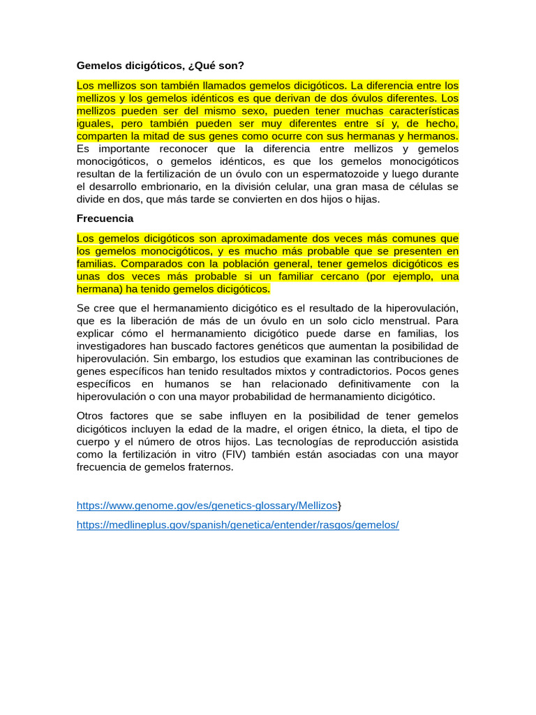 Gemelos Dicigóticos y Monocigóticos | PDF | Gemelo | Genética