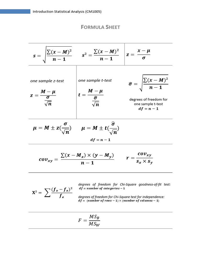 Formula Sheet | PDF