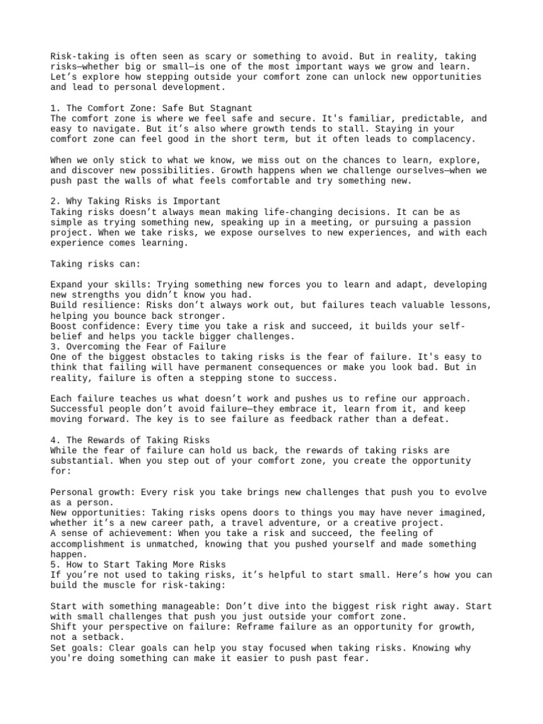 Making It Through Your Comfort Zone | PDF | Risk | Fear