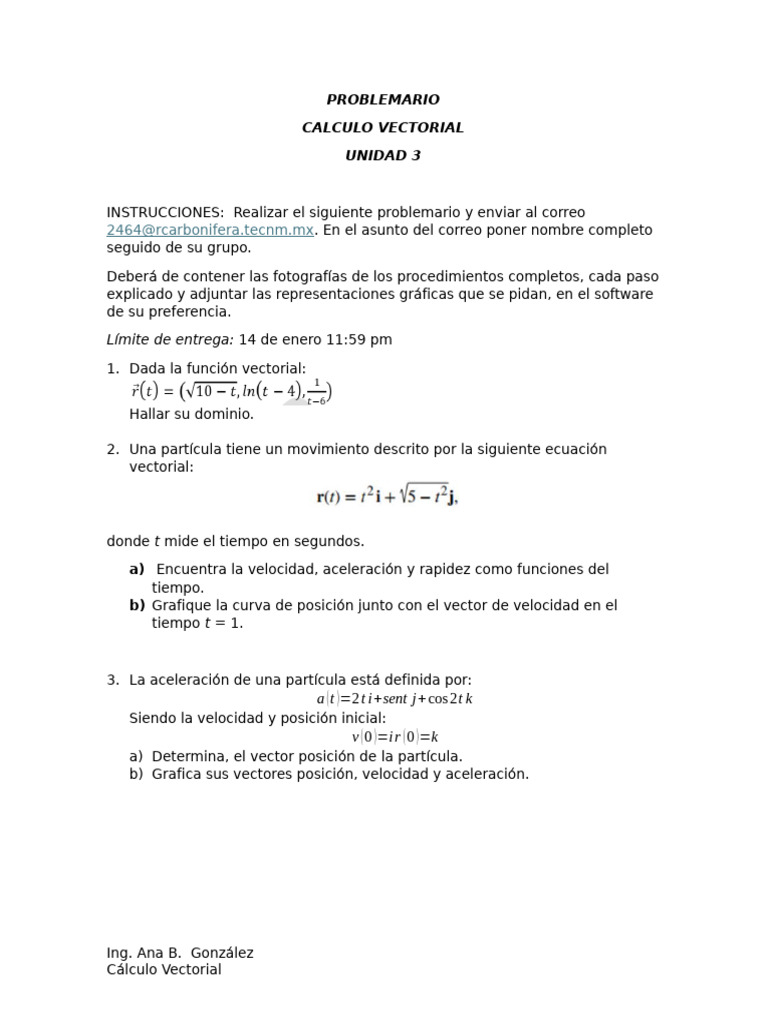 Problemario Cálculo Vectorial Unidad 3 | PDF