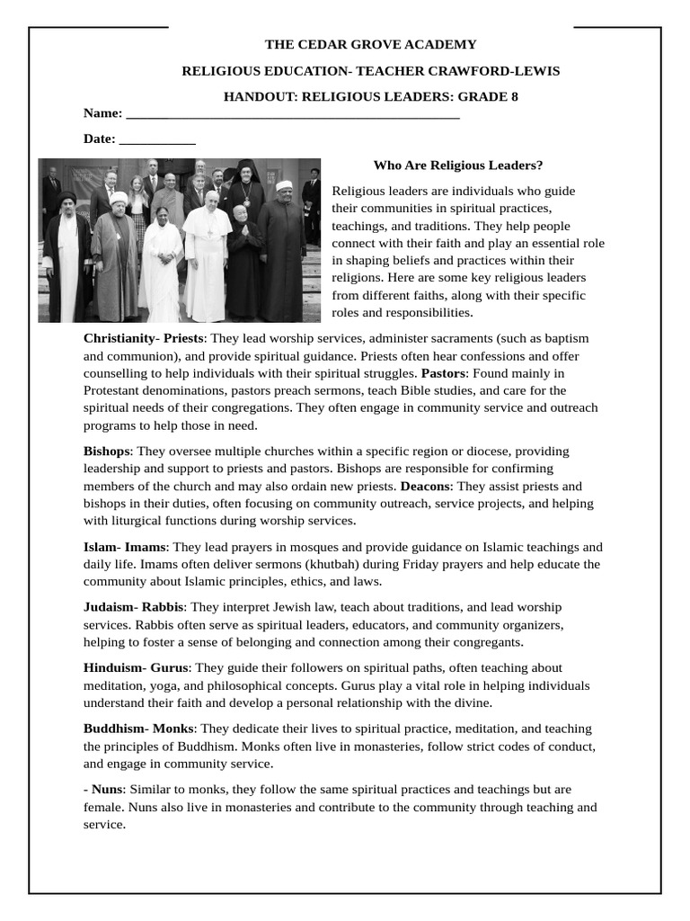 G8 Religious Leaders H-Out and Activity | PDF | Clergy | Priest