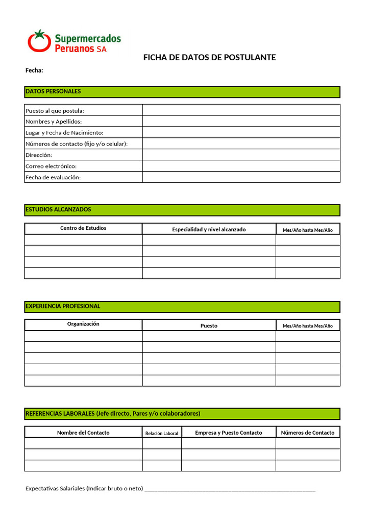 Ficha de Postulante: Karina Salinas | PDF