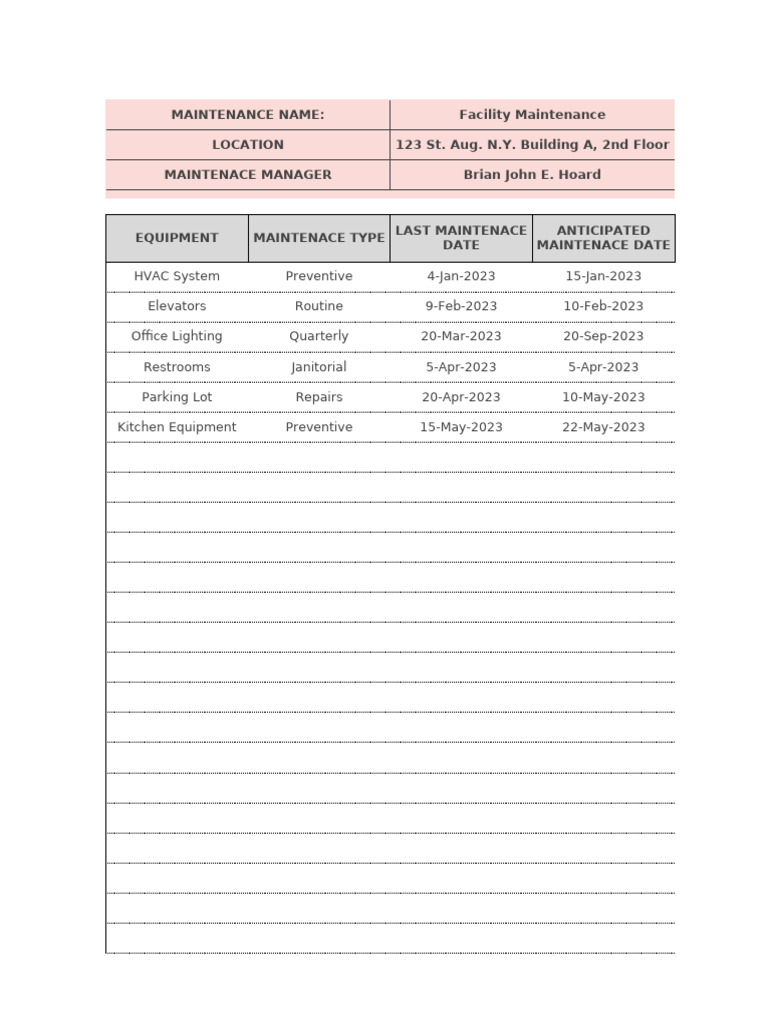 Maintenance Schedule Template | PDF