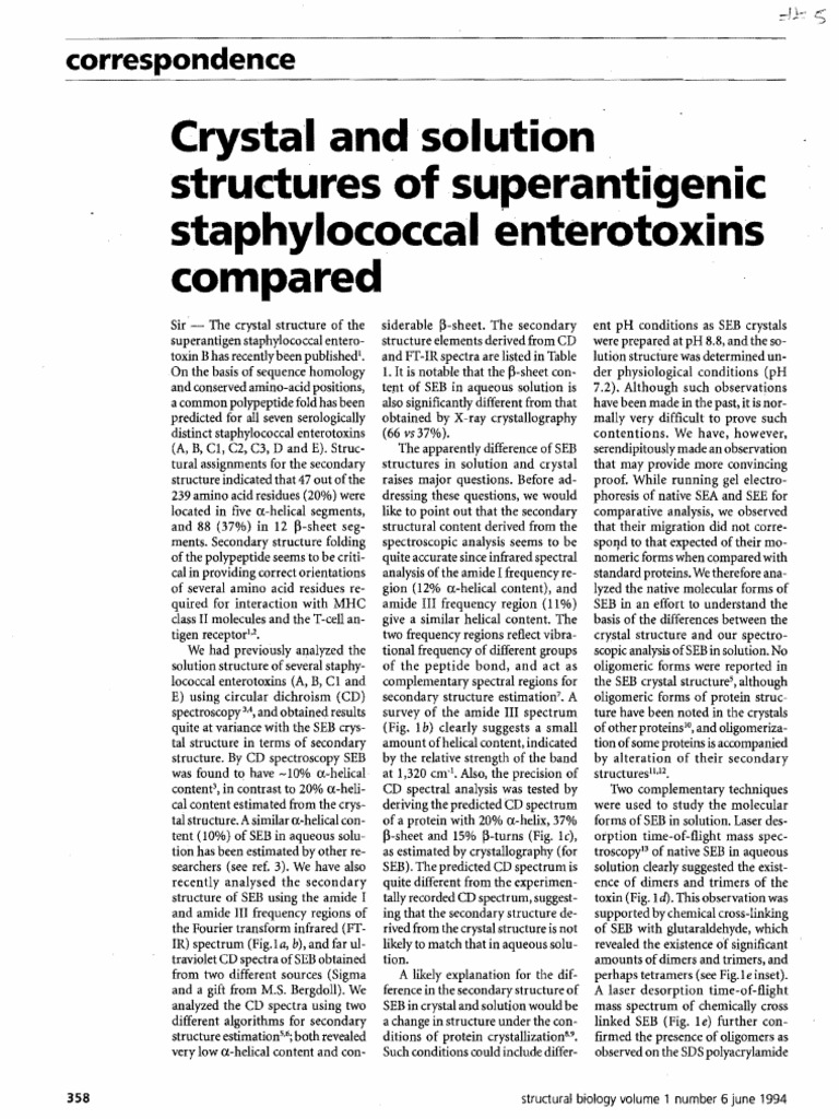 Staphylococcal Enterotoxins Structure Analysis | PDF | Structural Biology | Molecular Biology