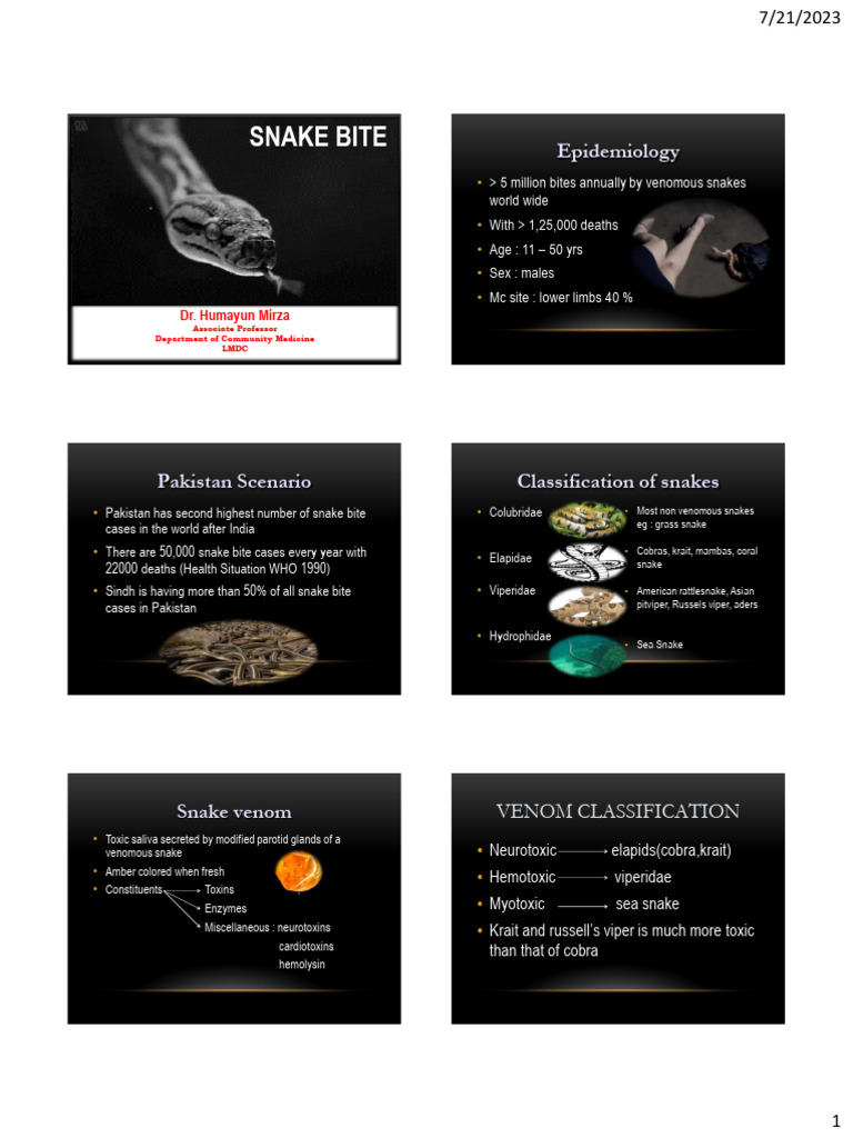 Snake Bite Lecture Slides | PDF | Snake | Medical Specialties