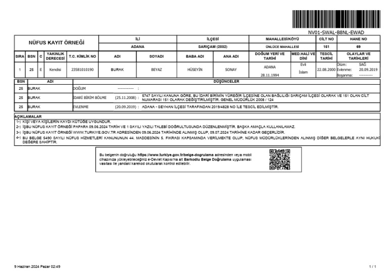 nufus-kayit-ornegi | PDF