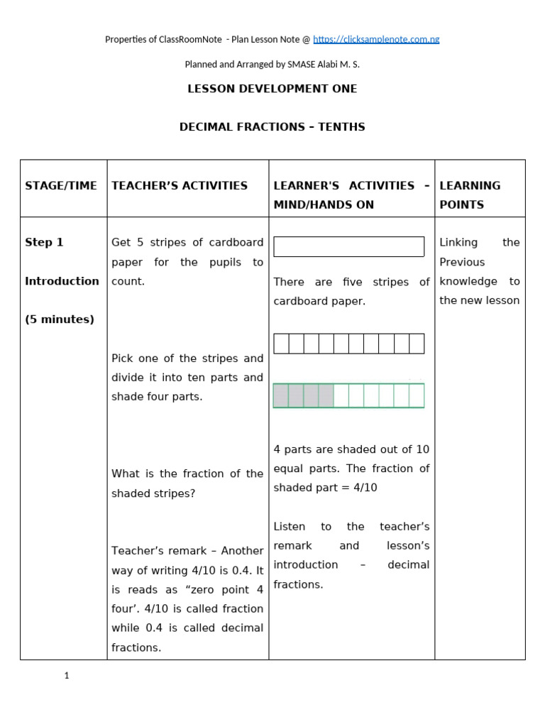 Introduction of Decimal Fractions Up To Tenths 1 1 | PDF | Odds | Learning