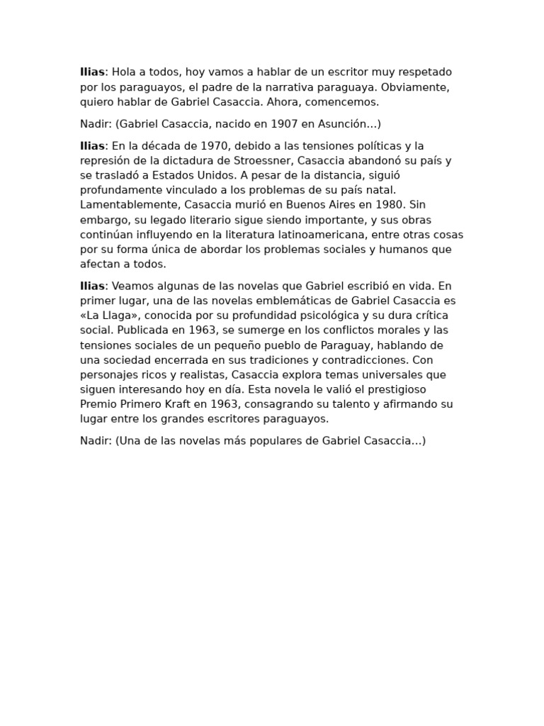 Gabriel Casaccia (Ilias Oral) | PDF