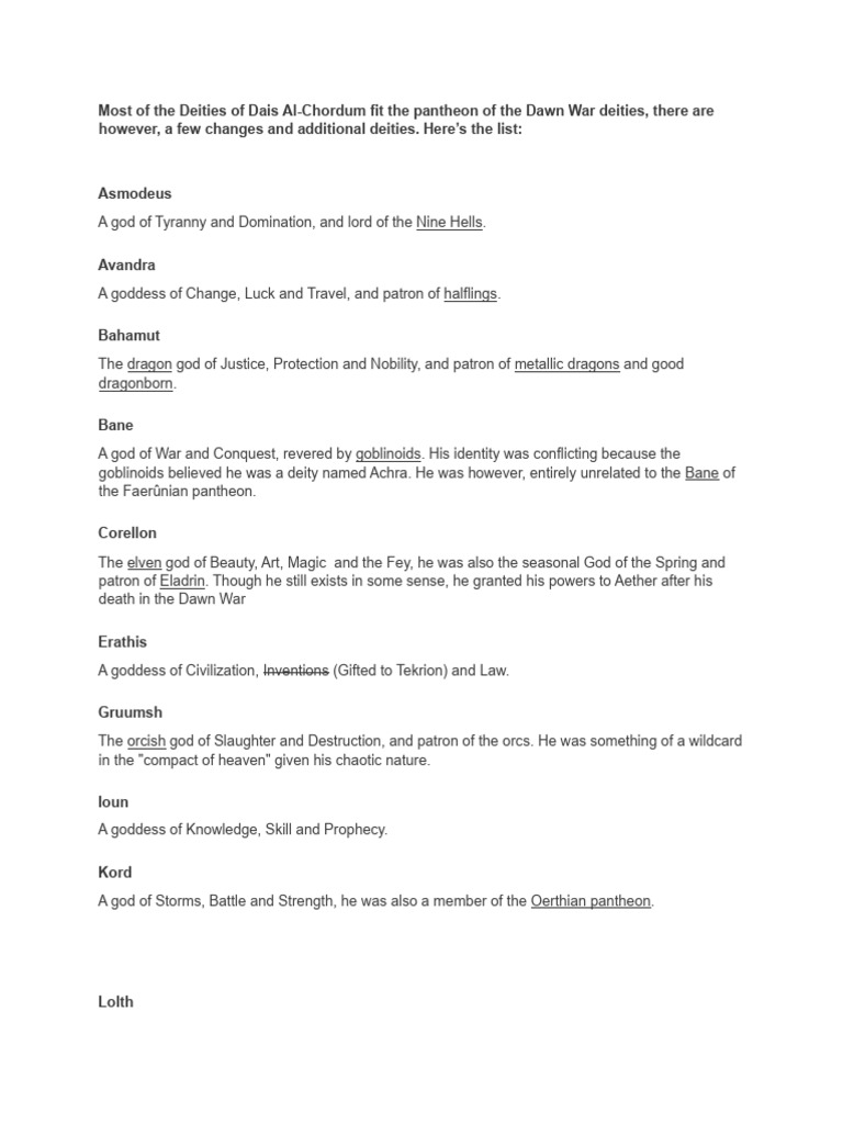 Deities of Dais Al-Chordum | PDF | Dungeons & Dragons | Mythology