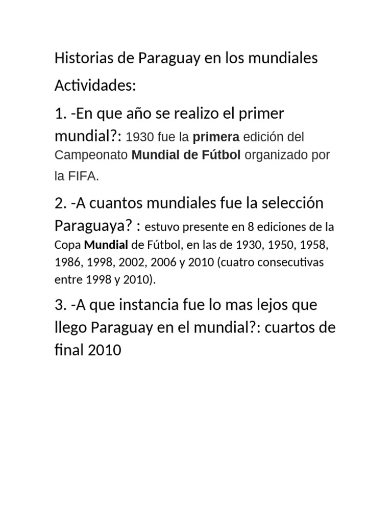 Paraguay en Mundiales: 8 Participaciones | PDF