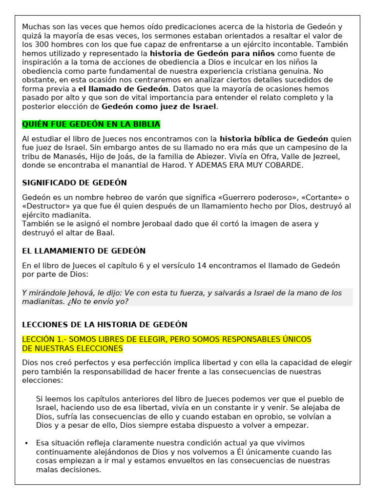 Gedeón: Llamado y Lecciones Bíblicas | PDF | Creencia religiosa y doctrina
