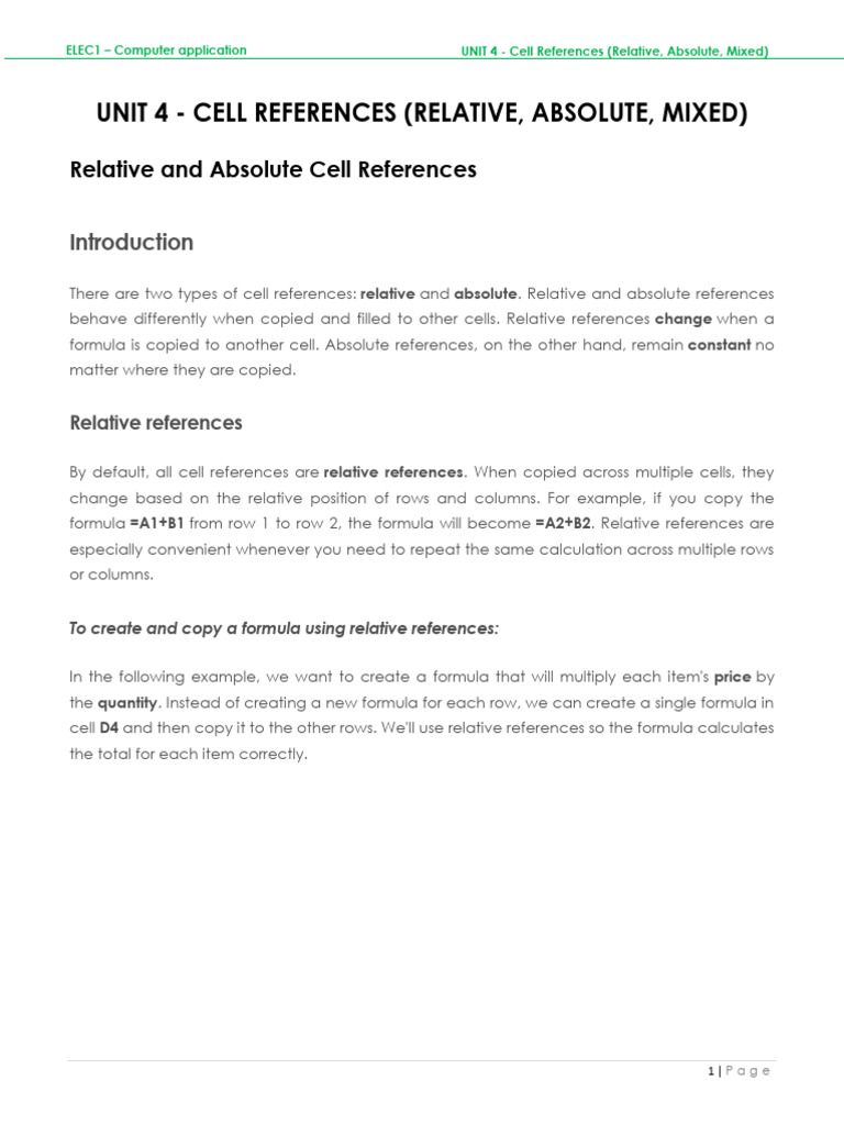 Understanding Excel Cell References | PDF | Formula | Computing
